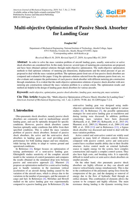 Pdf Multi Objective Optimization Of Passive Shock Absorber For Landing Gear