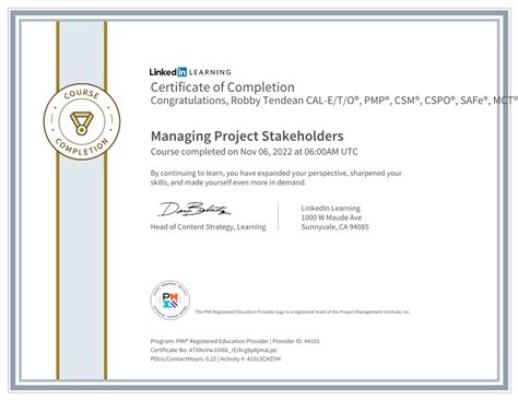 Certificate Of Completion Robby Tendean Cal Eto® Pmp® Csm® Cspo® Safe® Mct® Itil®