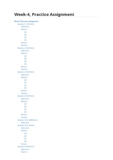 W4 Practice Solution Week 4 Practical Assignment Week 4 Practice Assignment Week 4