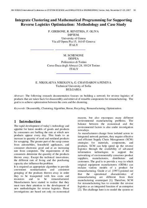 Pdf Integrate Clustering And Mathematical Programming For Supporting Reverse Logistics