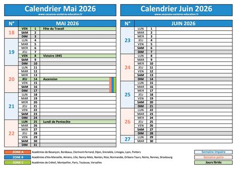 Calendrier Mai Juin 2026 à Imprimer