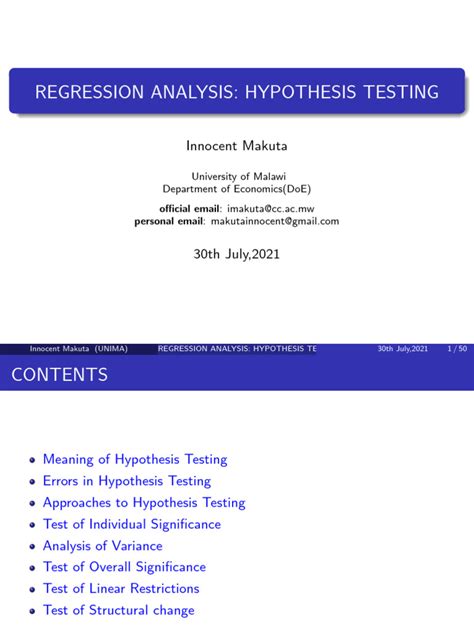 Lecture 4 Hypothesis Testing Pdf Type I And Type Ii Errors Ordinary Least Squares