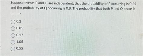 Solved Suppose Events P And Q Are Independent That The Chegg Com