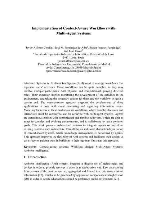 Pdf Implementation Of Context Aware Workﬂows With Multi Agent Systems