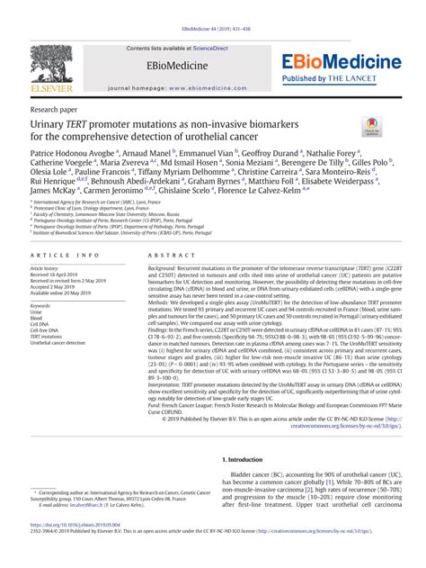 Pdf Urinary Tert Promoter Mutations As Non Invasive Biomarkers For
