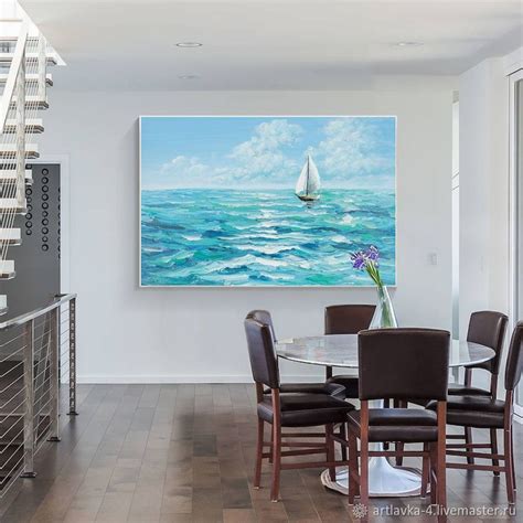 Картины маслом на заказ Парусник в море картина пейзаж моря на холсте в интернет магазине