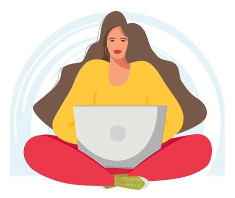 Premium Vector A Woman Is Sitting In A Lotus Position And Working On