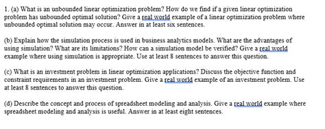 Solved 1 A What Is An Unbounded Linear Optimization