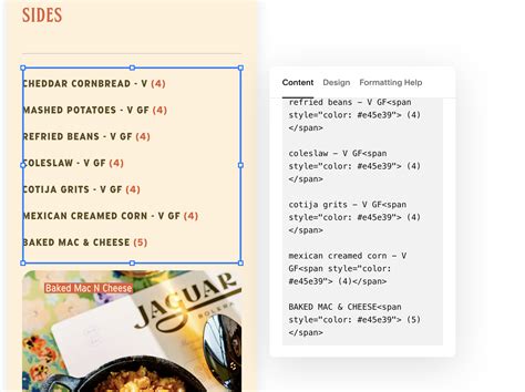 Custom Css Font Restaurant Menu Customize With Code Squarespace Forum