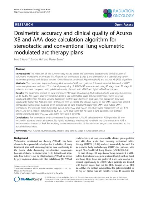 Pdf Dosimetric Accuracy And Clinical Quality Of Acuros Xb And Aaa Dose Calculation Algorithm