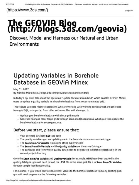 updating variables in borehole database in geovia minex pdf