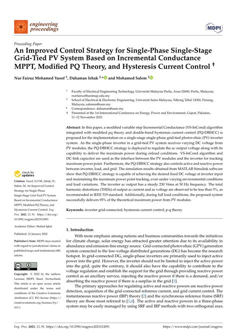 Pdf An Improved Control Strategy For Single Phase Single Stage Grid
