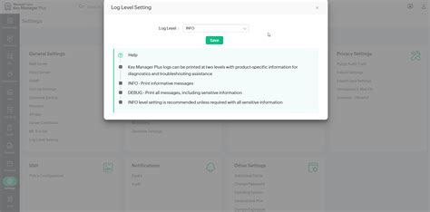 Log Level Settings Key Manager Plus