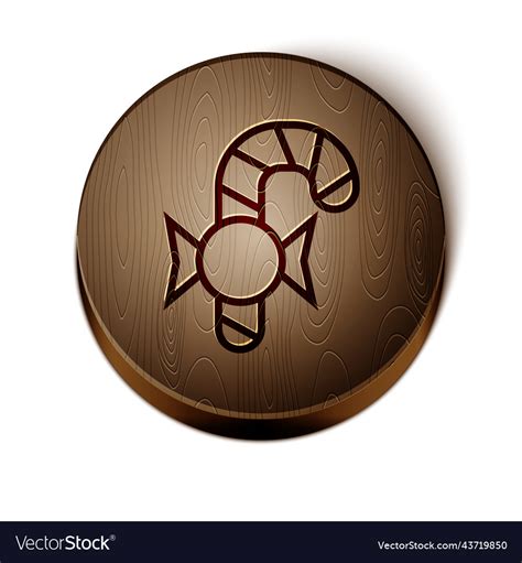 Brown Line Christmas Candy Cane With Stripes Icon Vector Image