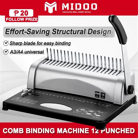 Midoo Ring Comb Binding Machine A3 A4 Size Binding Machine Office 21 Hole Comb Binding Machine