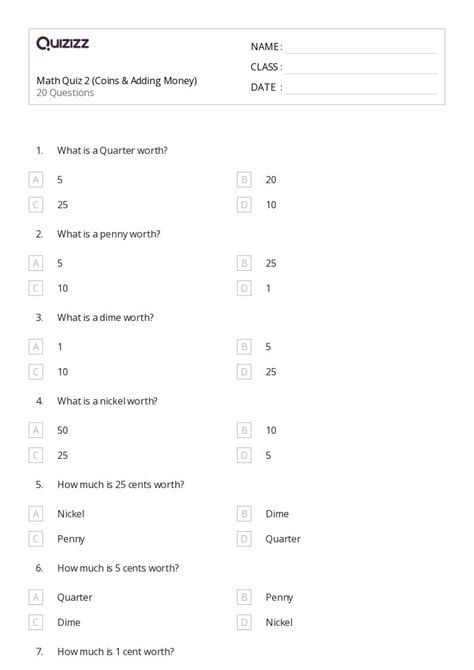 50 Adding Money Worksheets For 2nd Year On Quizizz Free And Printable