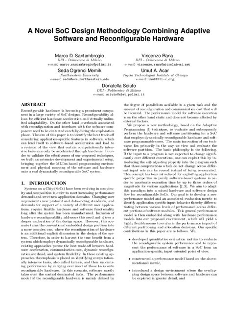 pdf a novel soc design methodology combining adaptive software and