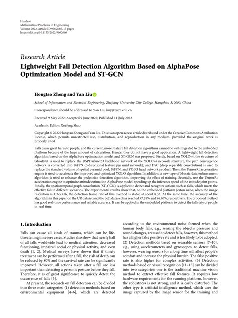 Pdf Lightweight Fall Detection Algorithm Based On Alphapose