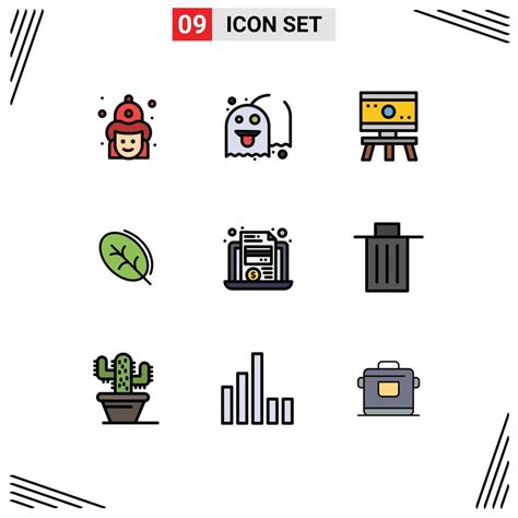 Filledline Flat Color Pack Of 9 Universal Symbols Of Laptop Nature Fun Leaf Space Editable