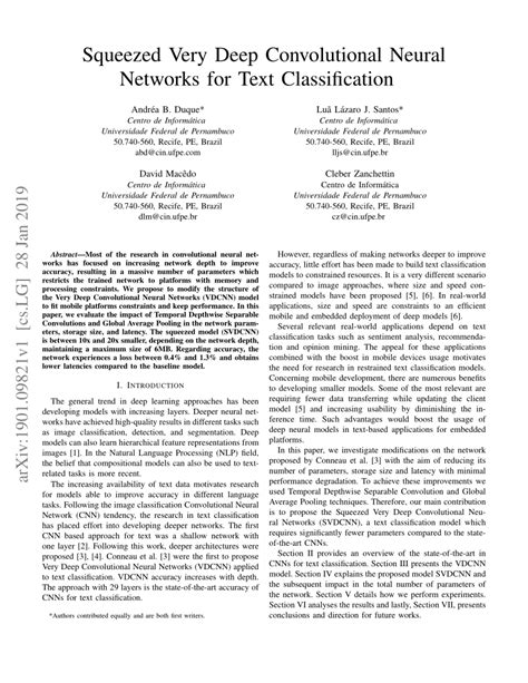 Pdf Squeezed Very Deep Convolutional Neural Networks For Text Classification