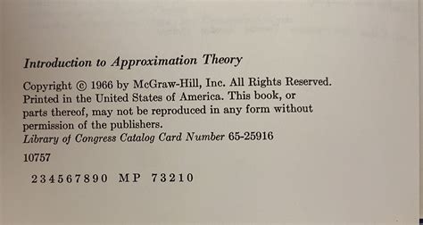 Introduction To Approximation Theory By E W Cheney Very Good Hardcover 1966 1st Edition