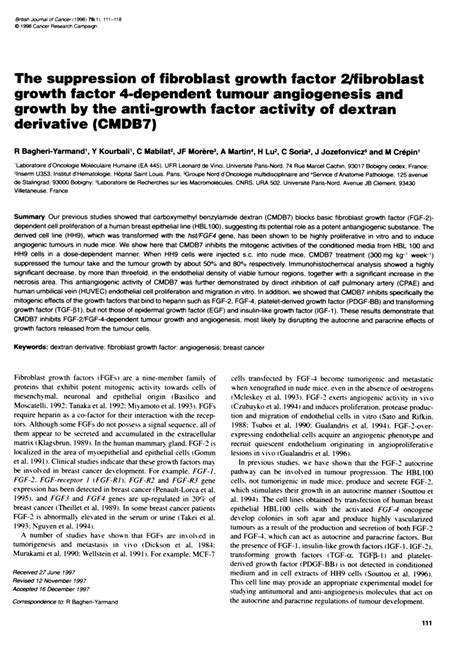Pdf The Suppression Of Fibroblast Growth Factor 2fibroblast Growth