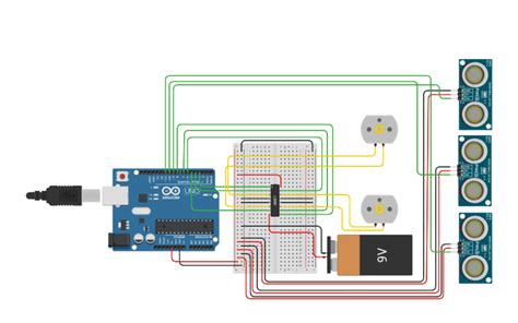 Circuit Design Line Follower With Ultrasonic Sensor Tinkercad