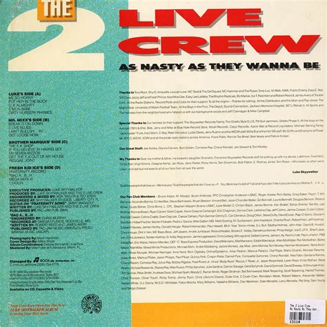 The 2 Live Crew As Nasty As They Wanna Be Vinyl 2lp 1989 Us