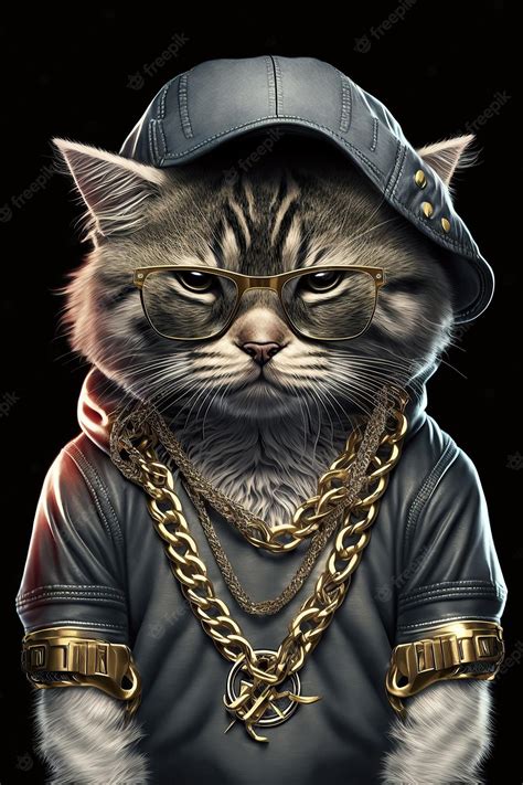 Premium Ai Image Cat Rapper Boss In Gangsta Style With Gold Chains