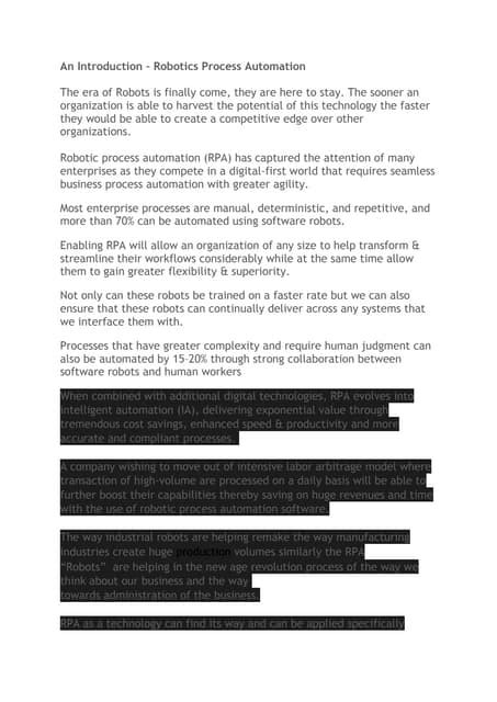 An Introduction Robotics Process Automation Pdf