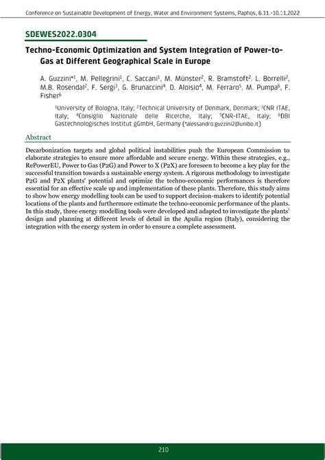 Pdf Techno Economic Optimization And System Integration Of Power To Gas At Different