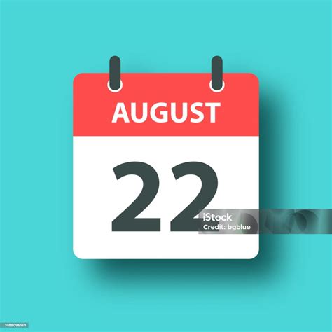 8월 22일 그림자가 있는 파란색 녹색 배경의 일일 달력 아이콘 2022년에 대한 스톡 벡터 아트 및 기타 이미지 2022년 2023년 2024년 Istock