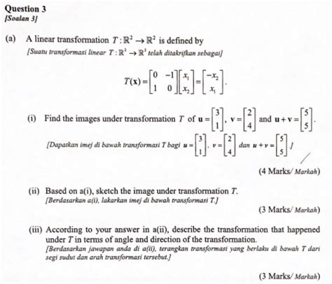 Question 3 Soalan 3 A A Linear Transformation StudyX