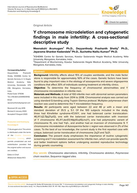 Pdf Y Chromosome Microdeletion And Cytogenetic Findings In Male