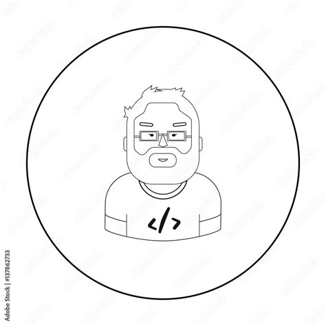 Programmer Icon In Outline Style Isolated On White Background People Of Different Profession