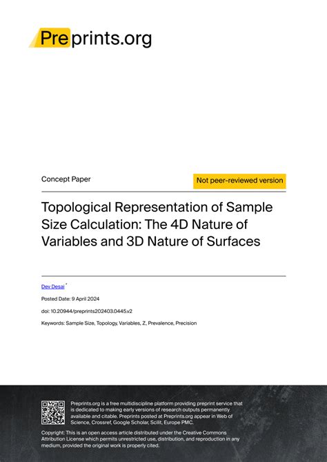 PDF Topological Representation Of Sample Size Calculation The 4D