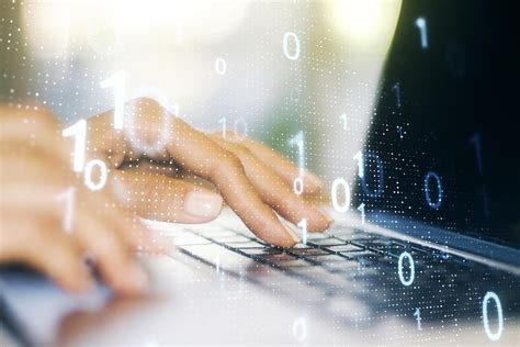 Premium Photo Creative Abstract Binary Code Sketch And Hands Typing On Computer Keyboard On