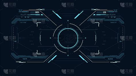 未来的蓝色用户界面。科幻住房和城市发展部。游戏的ui Vr。仪表板显示概念。目标元素与触摸屏