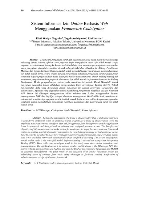 Pdf Sistem Informasi Izin Online Berbasis Web Menggunakan Framework