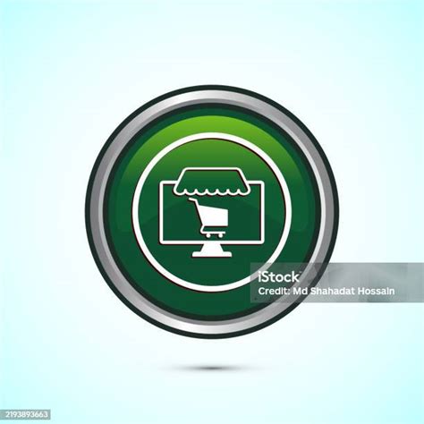 온라인 쇼핑 아이콘 디자인 일러스트레이션입니다 앱 및 웹 사이트에 대한 쇼핑 기호입니다 그린 컬러 라운드 버튼 디자인 3차원 형태에 대한 스톡 벡터 아트 및 기타 이미지