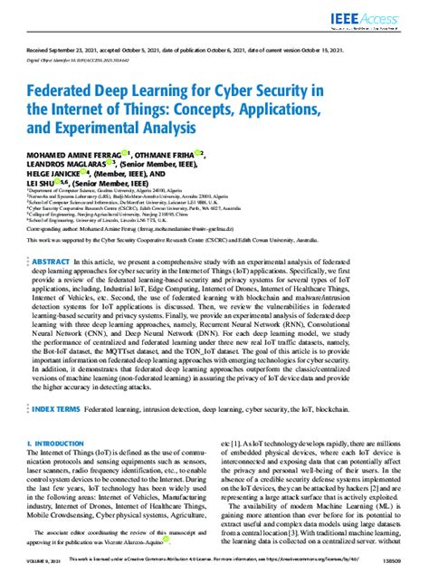 Pdf Federated Deep Learning For Cyber Security In The Internet Of