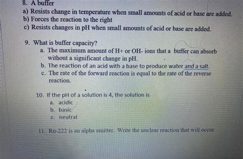 Solved 8 A Buffer A Resists Change In Temperature When Chegg Com