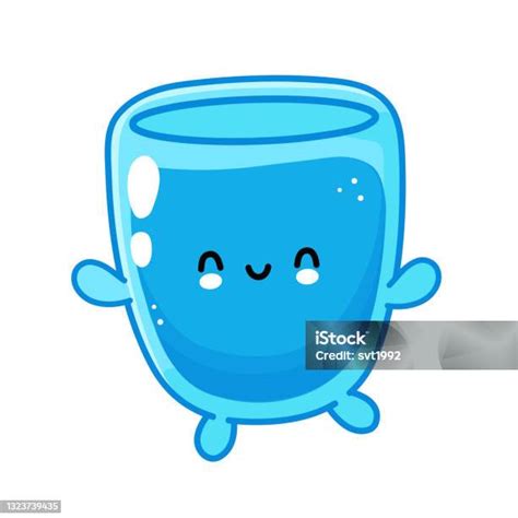 귀여운 재미 행복 한 물 유리 문자 벡터 플랫 라인 만화 가와이 캐릭터 일러스트 아이콘 흰색 배경에 격리 물 유리 문자 로고 개념 0명에 대한 스톡 벡터 아트 및 기타