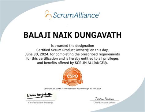 Balaji Naik Dungavath On Linkedin Certifiedscrumproductowner Cspo Scrumalliance Agile Scrum