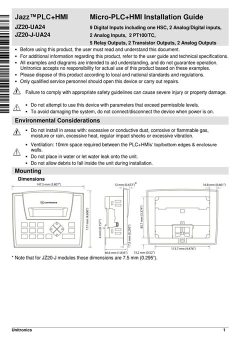 UNITRONICS JAZZ JZ UA INSTALLATION MANUAL Pdf Download ManualsLib