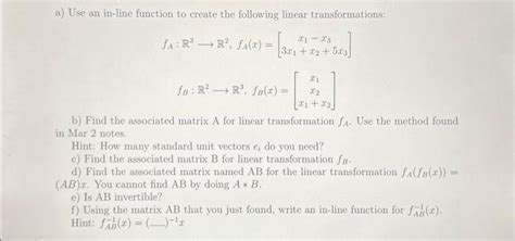A Use An In Line Function To Create The Following Chegg