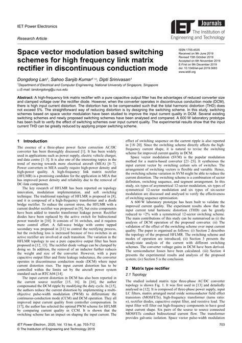 Pdf Space Vector Modulation Based Switching Schemes For High Frequency Link Matrix Rectifier