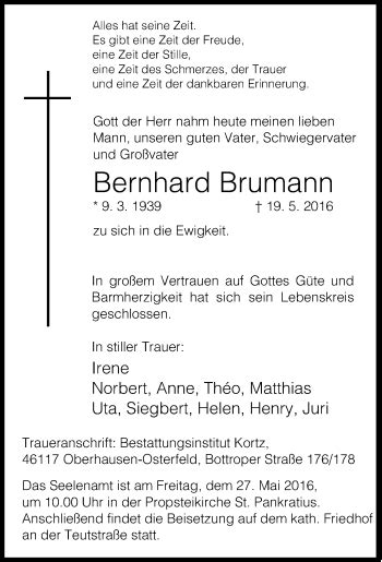 Traueranzeigen Von Bernhard Brumann Trauer In Nrwde