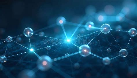 A Network Of Interconnected Glowing Spheres Connected By Lines On A Dark Blue Background Stock