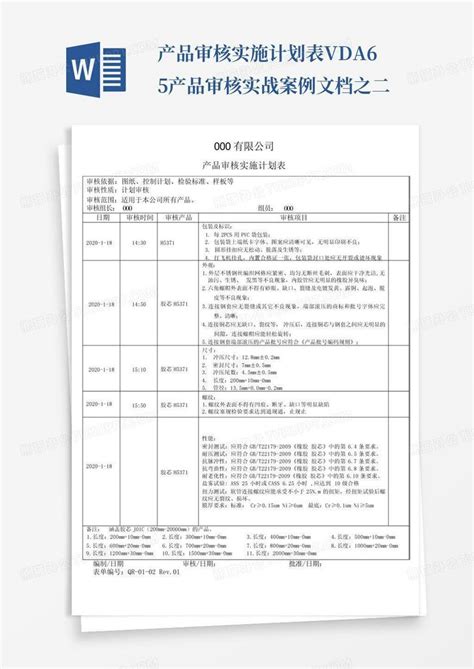 产品审核实施计划表 vda6 5产品审核实战案例文档之二Word模板下载 编号lpmwkmaz 熊猫办公